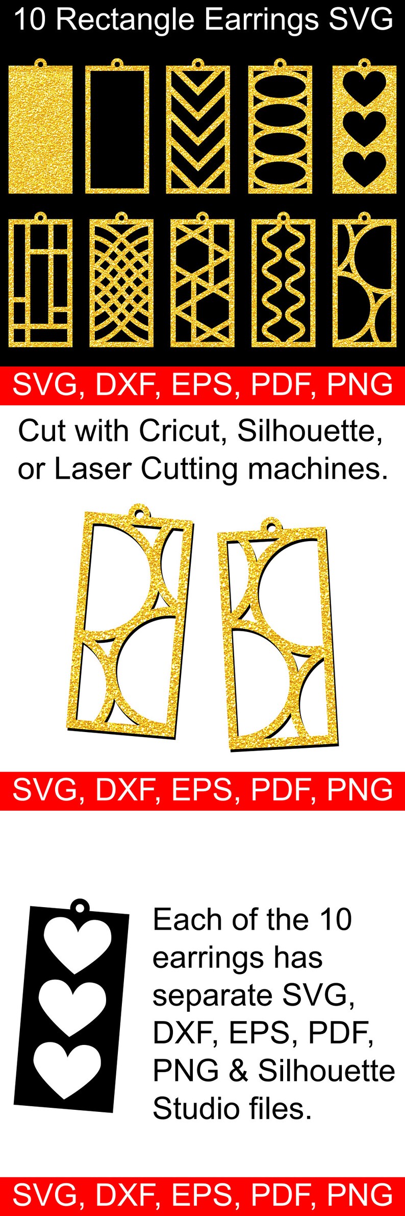 10 Rectangle Earrings SVG Files, Rectangle Earring Templates, Chevron ...