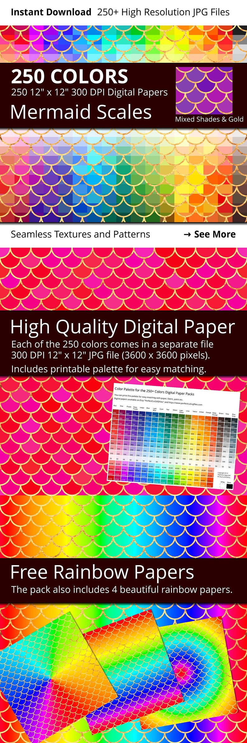 Gold Mermaid Scales Digital Paper Pack 250 Colors Mixed | Etsy