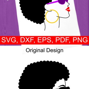 Afro Woman SVG File With Shades, Hoop Earring and Lipstick, Afro Lady ...