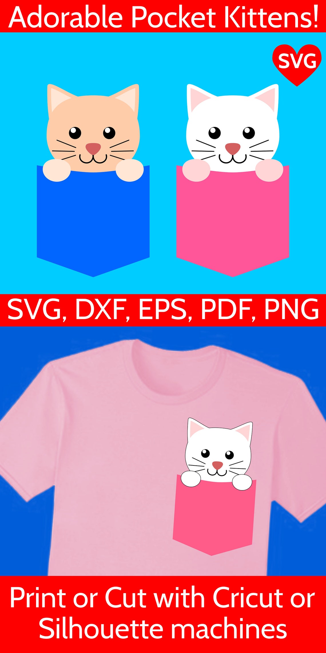 Adorable Pocket Kitten SVG File for Cricut and Silhouette | Etsy
