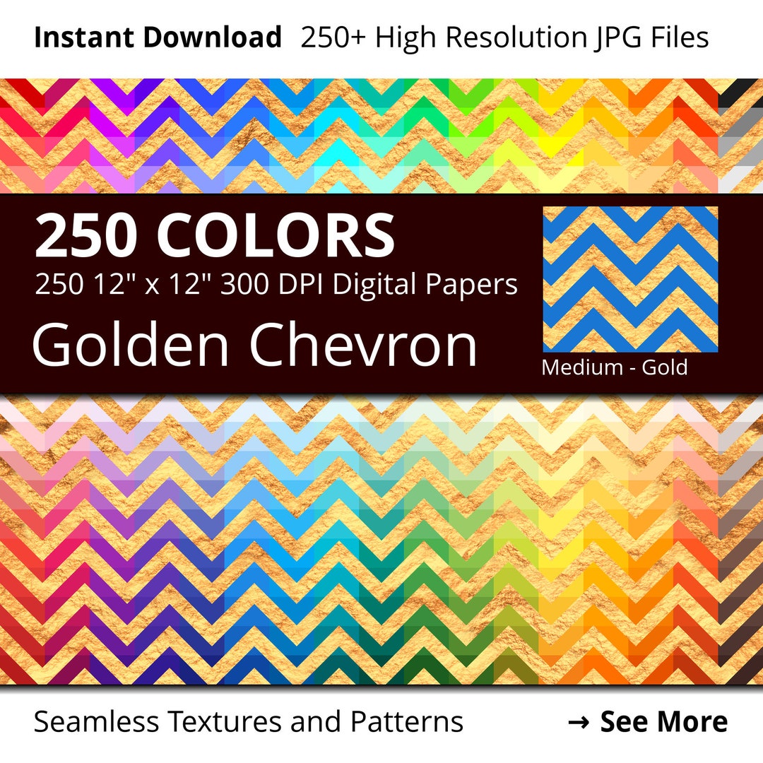 Chevron Gold Digital Paper Pack, 250 Colors Digital Paper Golden ...