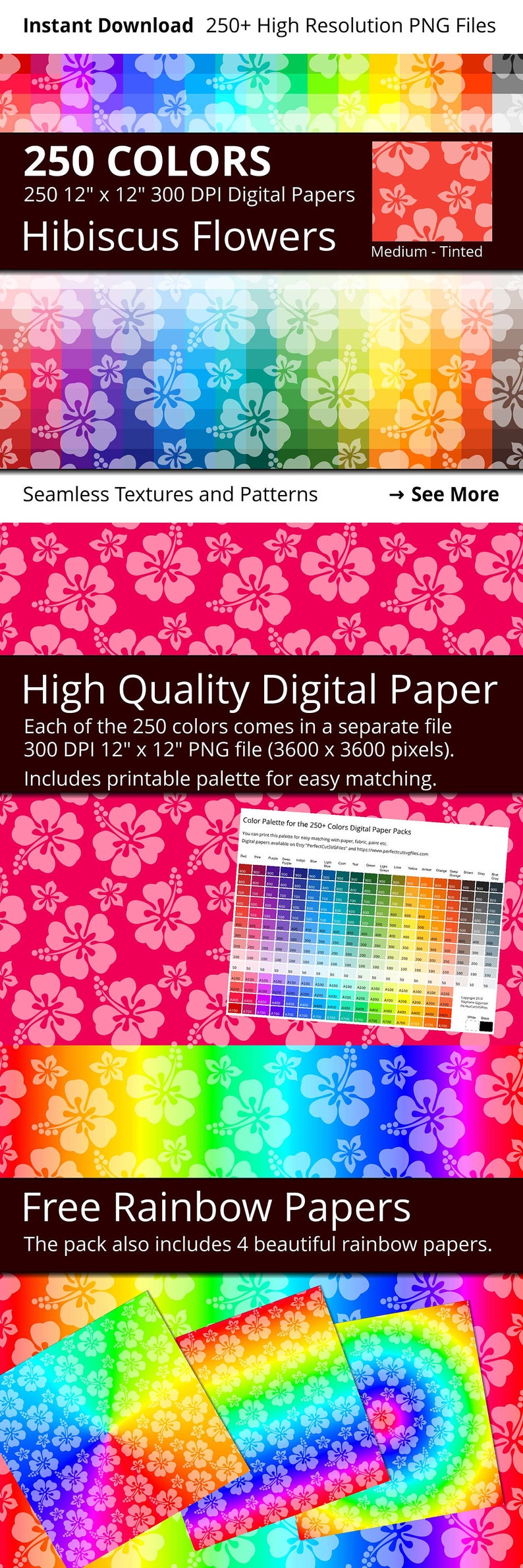 Tropical Hibiscus Flowers Digital Paper Pack 250 Colors | Etsy