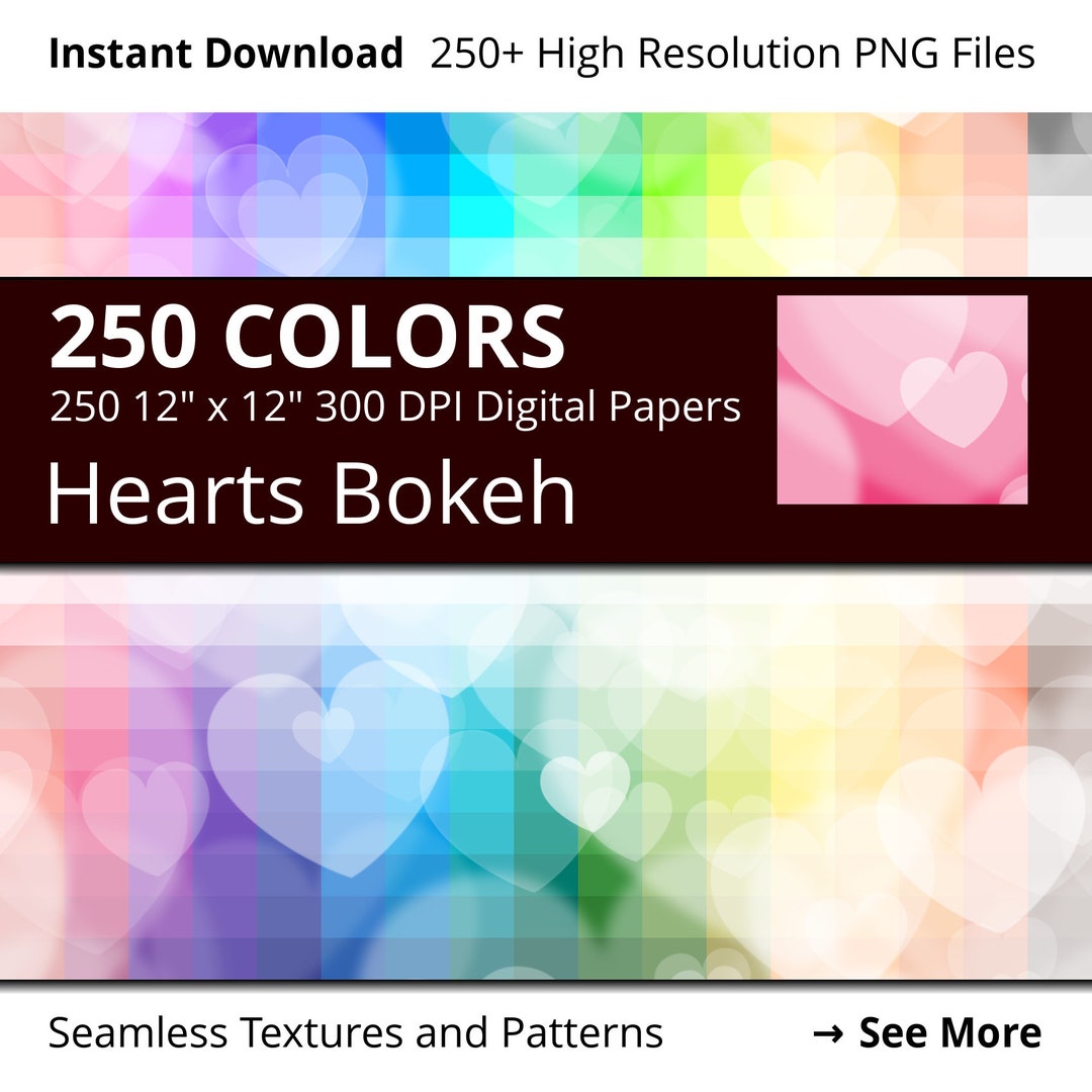 Hearts Bokeh Digital Paper Pack, 250 Colors Bokeh Heart Digital Paper ...