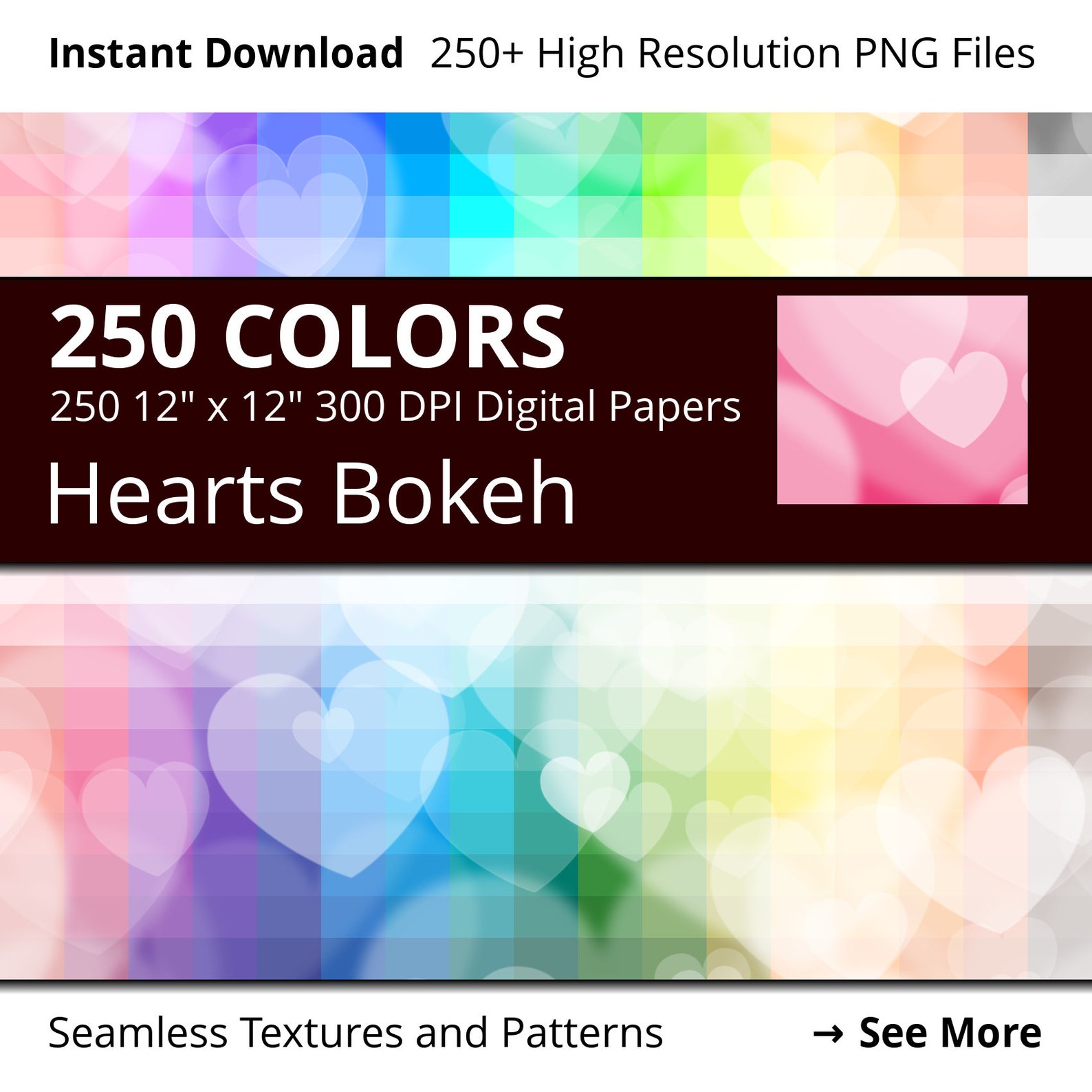Hearts Bokeh Digital Paper Pack 250 Colors Bokeh Heart - Etsy