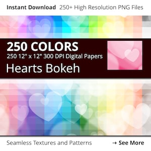 Hearts Bokeh Digital Paper Pack, 250 Colors Bokeh Heart Digital Paper ...