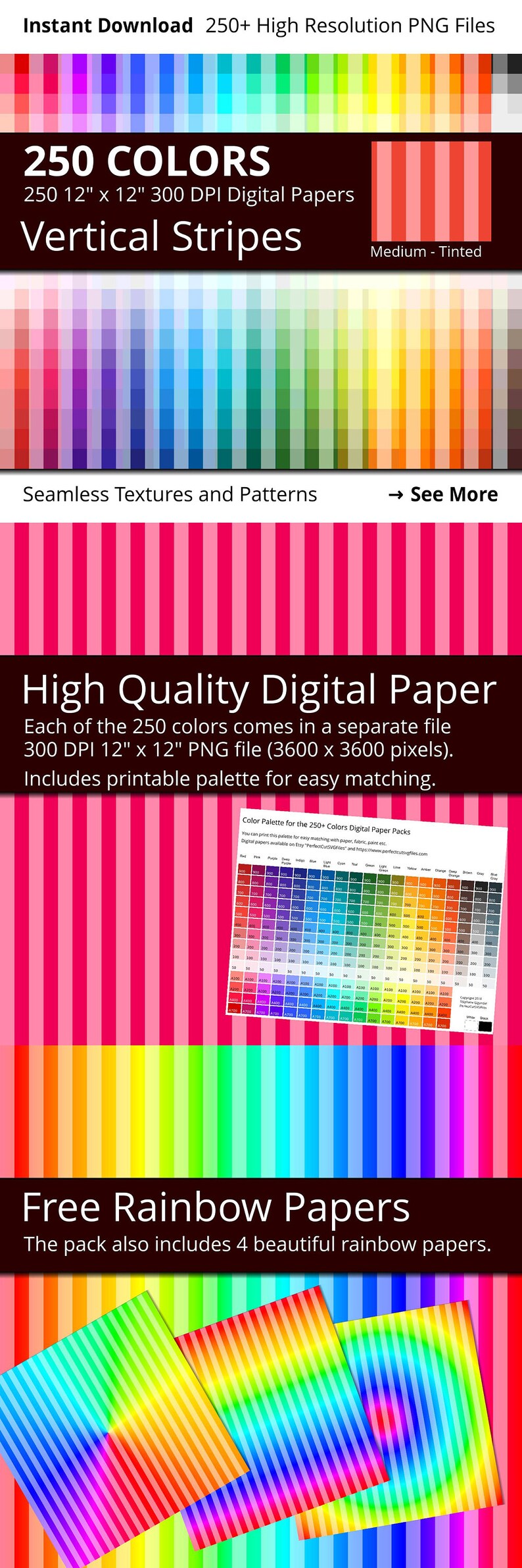 Vertical Stripes Digital Paper Pack 250 Colors Vertical - Etsy