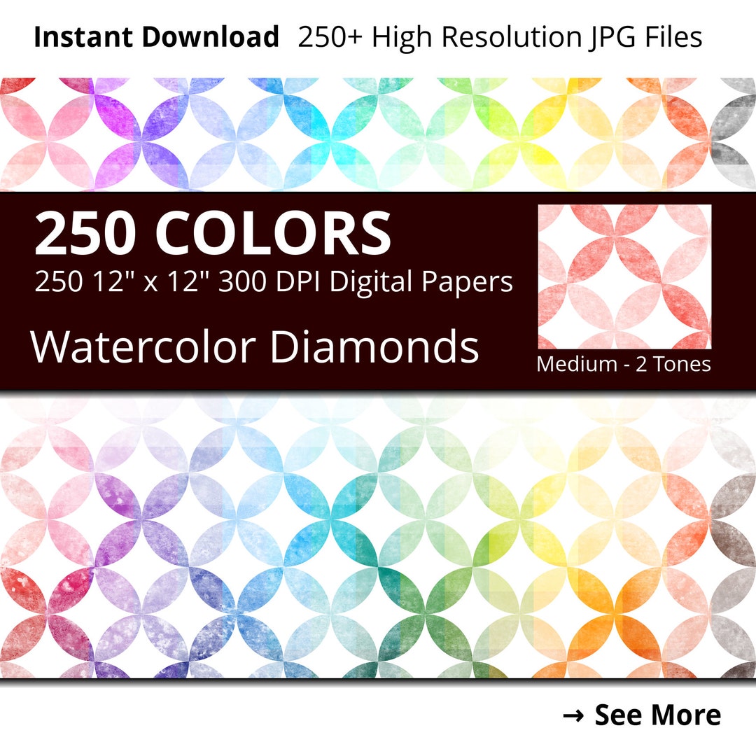 Watercolor Diamonds Digital Paper Pack, 250 Geometric Digital Paper ...
