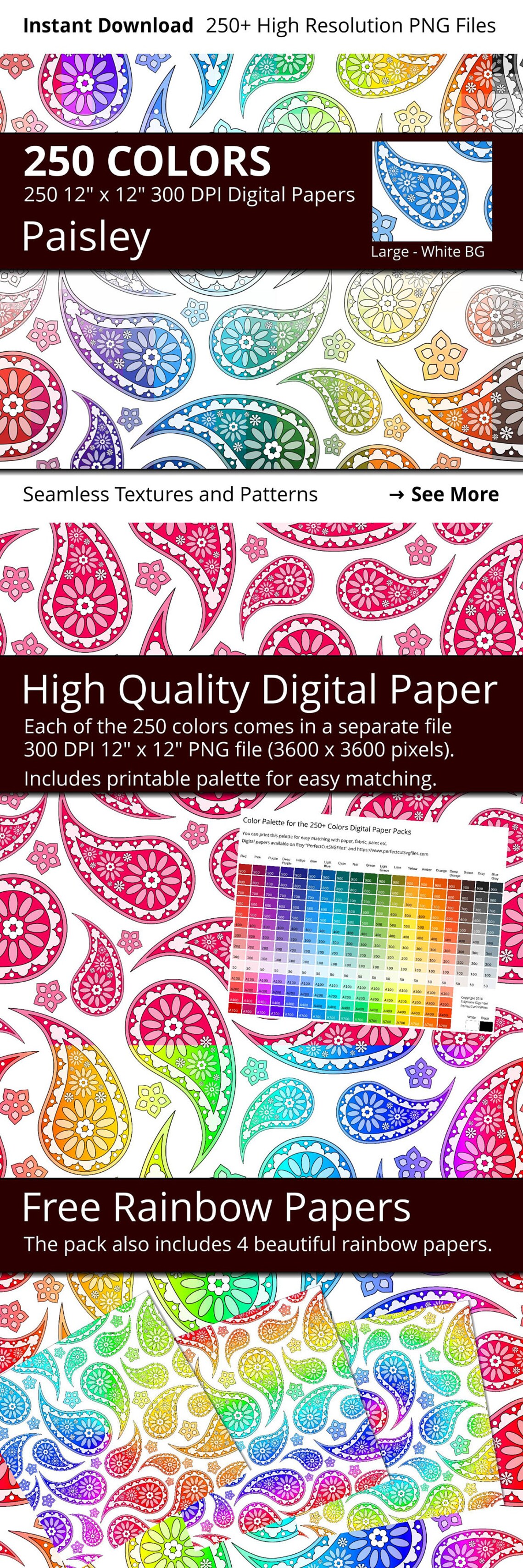 Floral Paisley Digital Paper Pack 250 Colors Flower Digital | Etsy