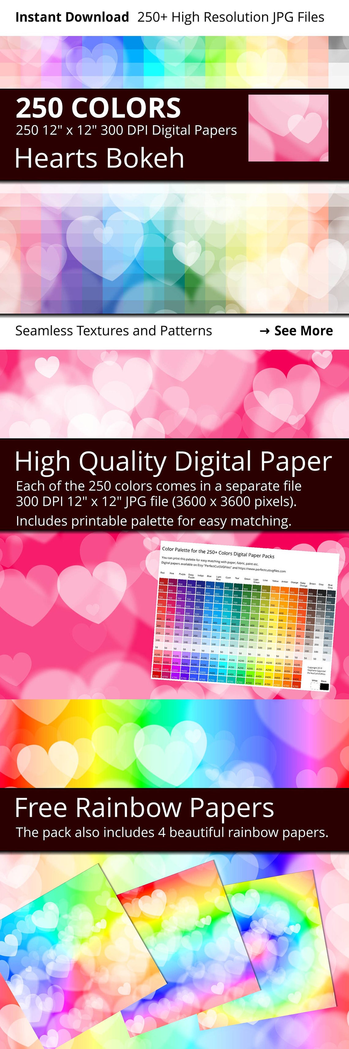Hearts Bokeh Digital Paper Pack 250 Colors Bokeh Heart | Etsy
