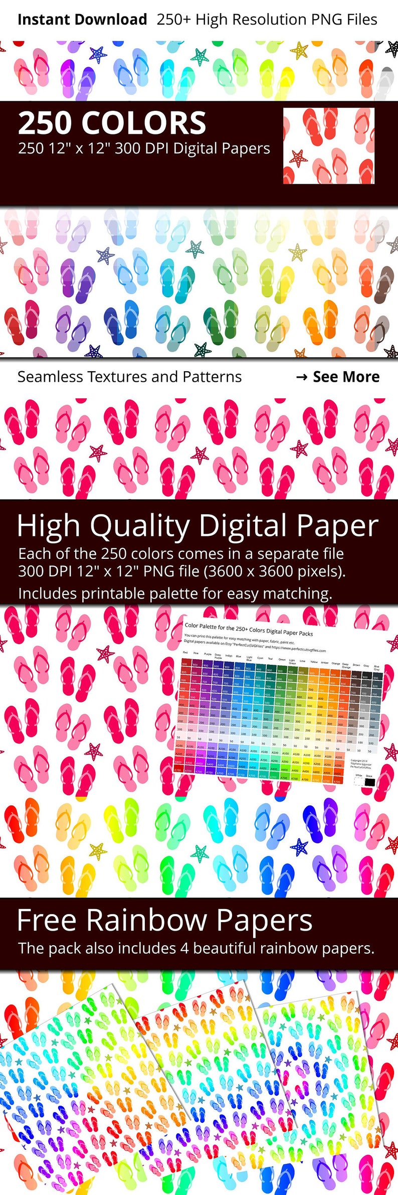 Flip Flops Digital Paper Pack, 250 Colors Beach Digital Paper Flip Flop ...