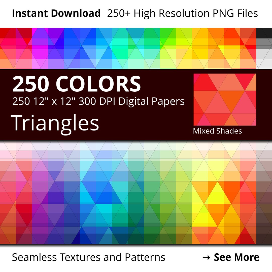 Triangles Digital Paper Pack, 250 Colors Mixed Shades Geometric Digital ...
