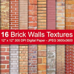 16 Brick Walls Textures, Brick Digital Paper Pack, Brick Wall Download ...