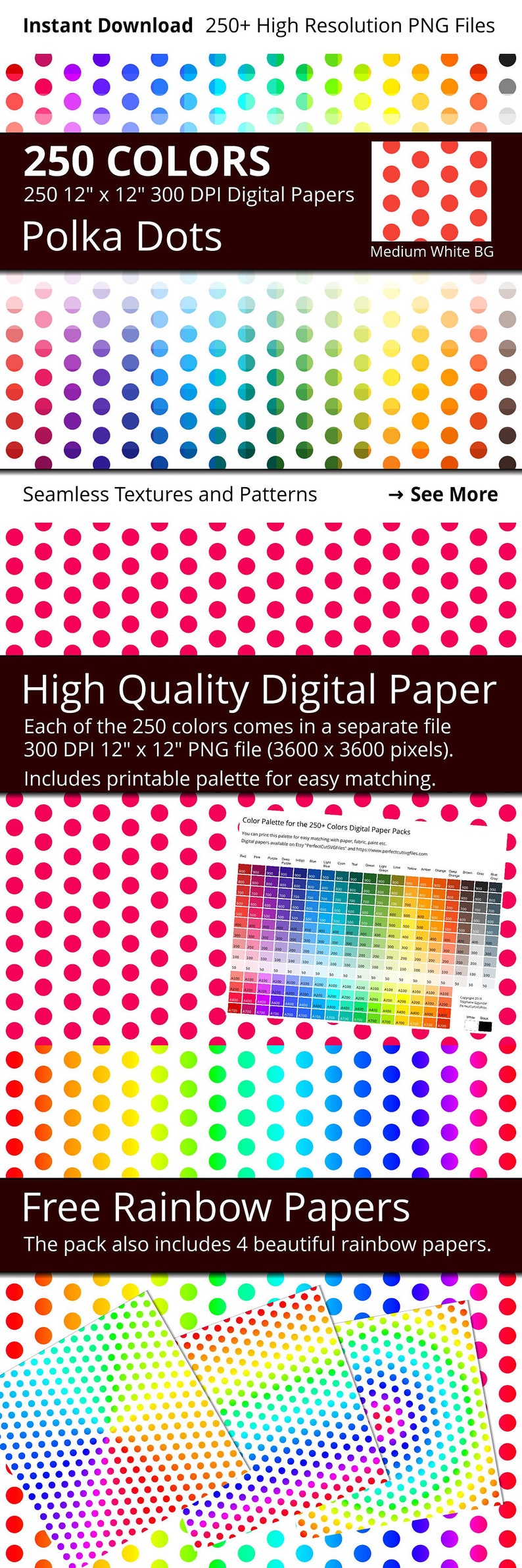 Polka Dots on White Background Digital Paper Pack 250 Colors | Etsy