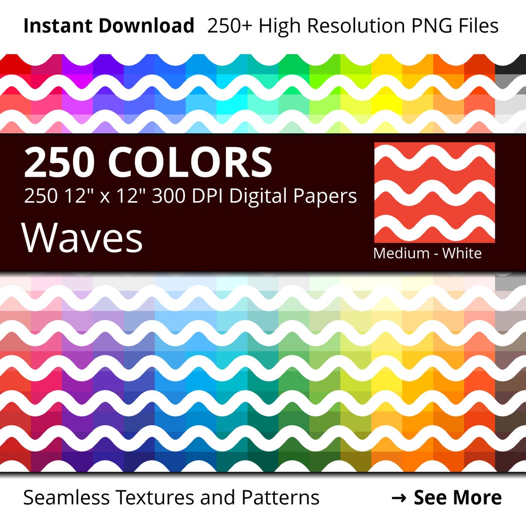 White Waves Digital Paper Pack, 250 Colors White Sea Waves Scrapbooking ...