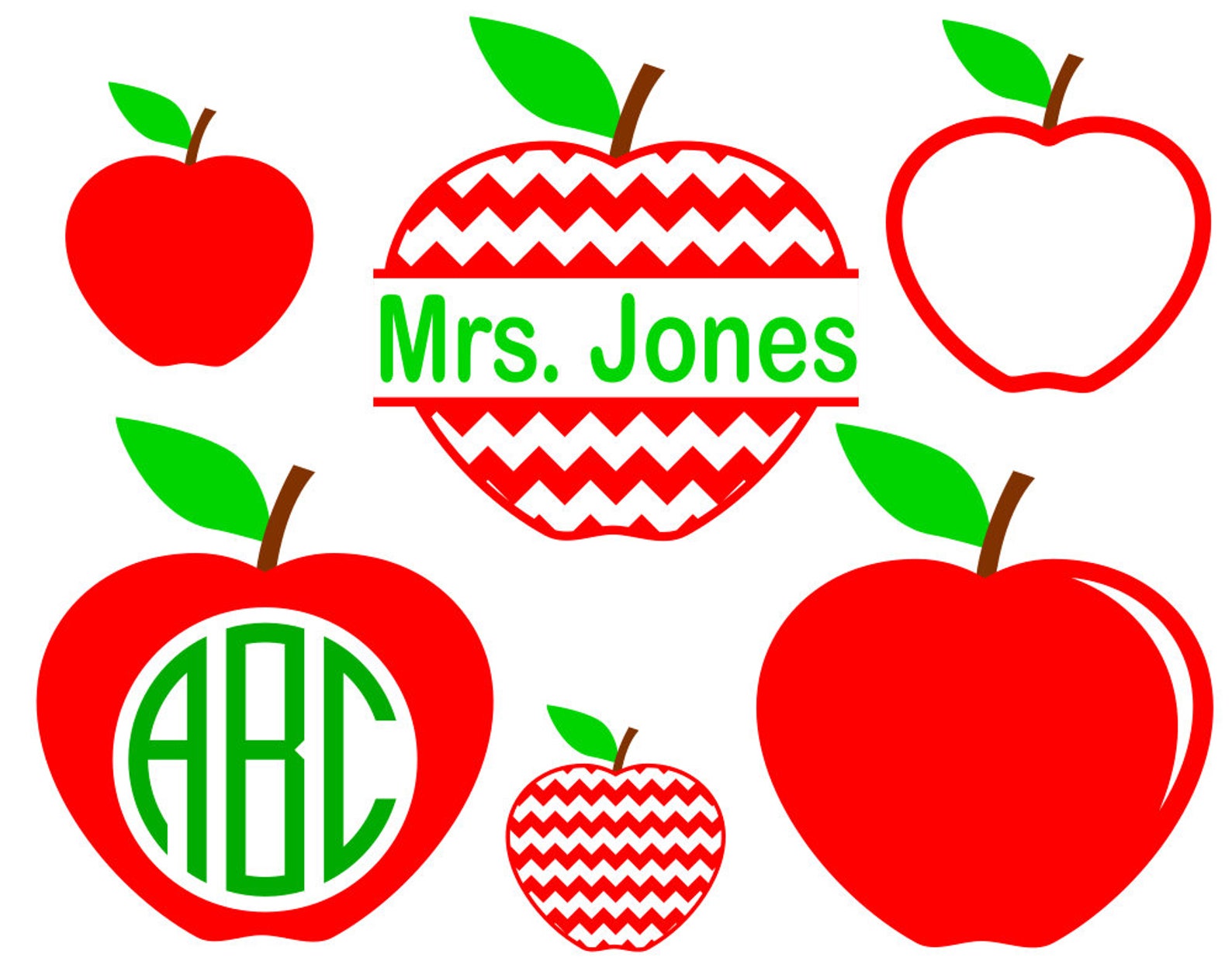 6 Apple SVG Files for Teacher SVG Apple Monogram Frame - Etsy