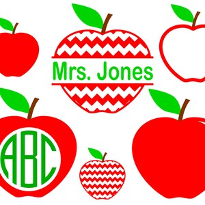 6 Apple SVG Files for Teacher SVG Apple Monogram Frame, Chevron Apple ...