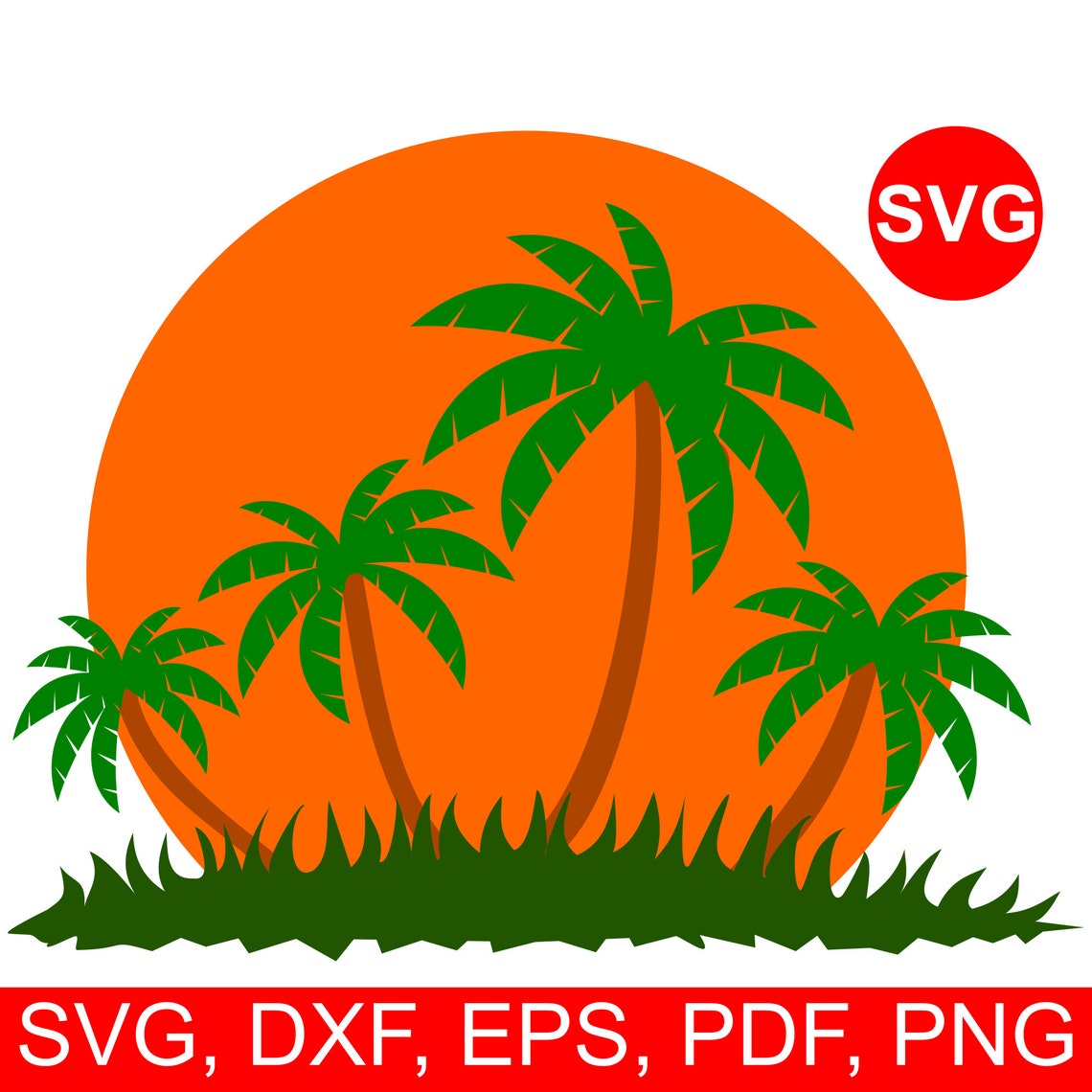Tropical Sunset or Sunrise SVG file with Palm Trees and Grass | Etsy