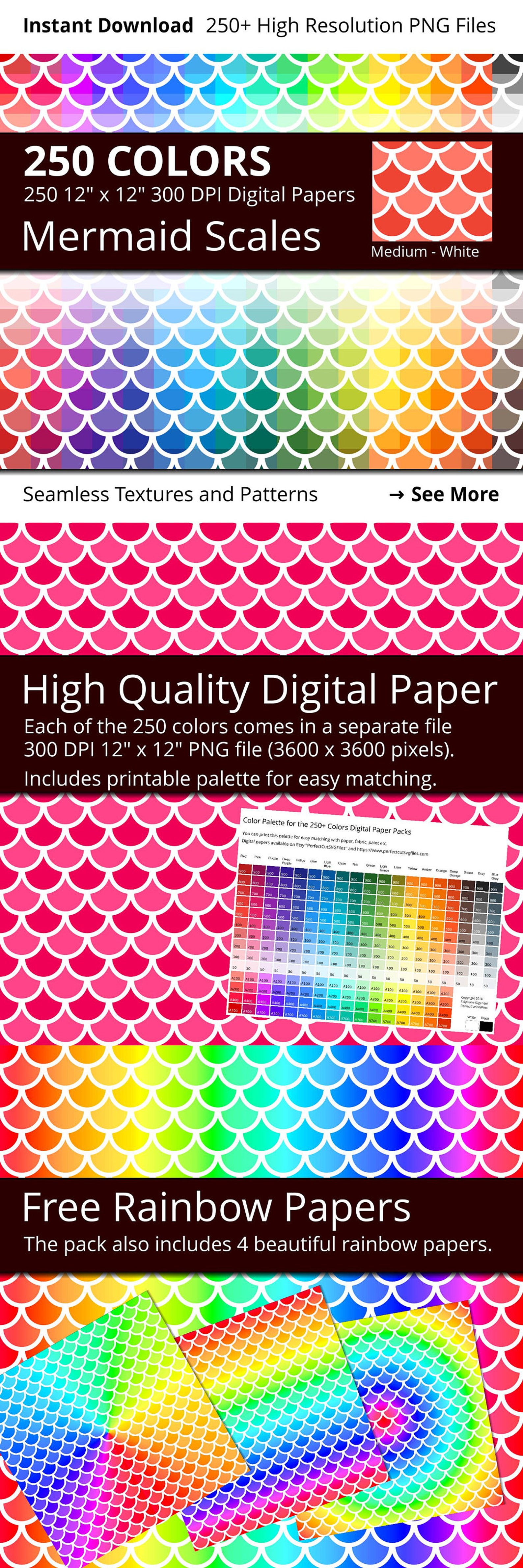 White Mermaid Scales Digital Paper Pack 250 Colors Mermaid | Etsy