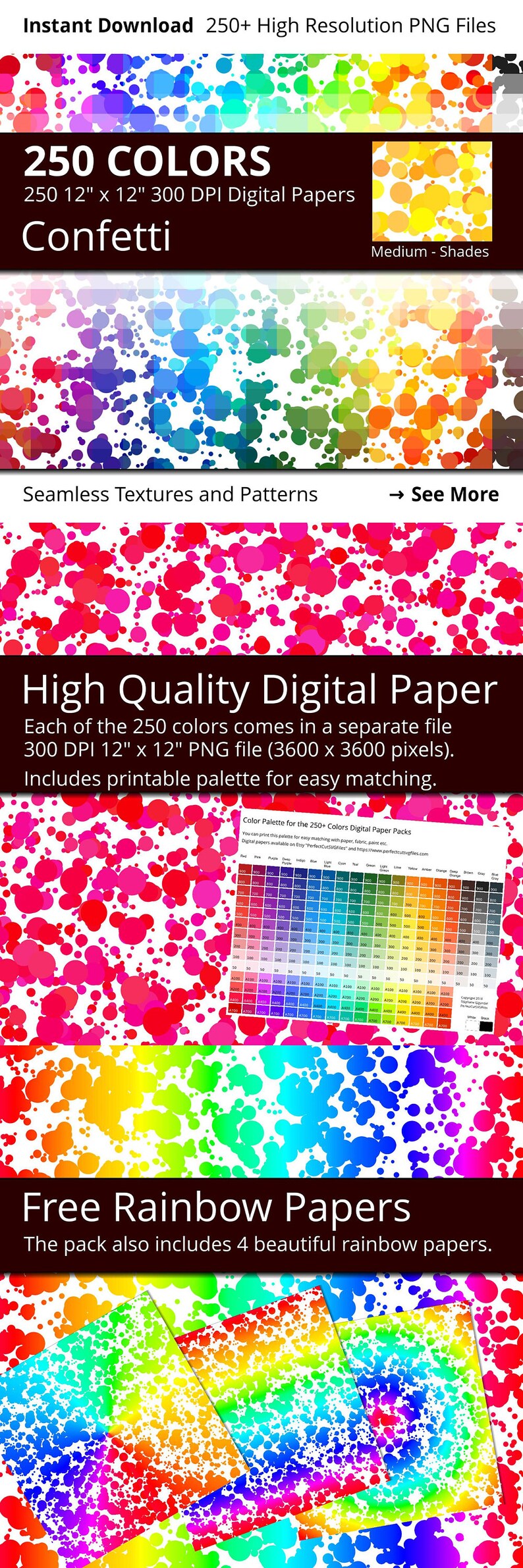 Confetti Digital Paper Pack 250 Colors Digital Paper Confetti | Etsy