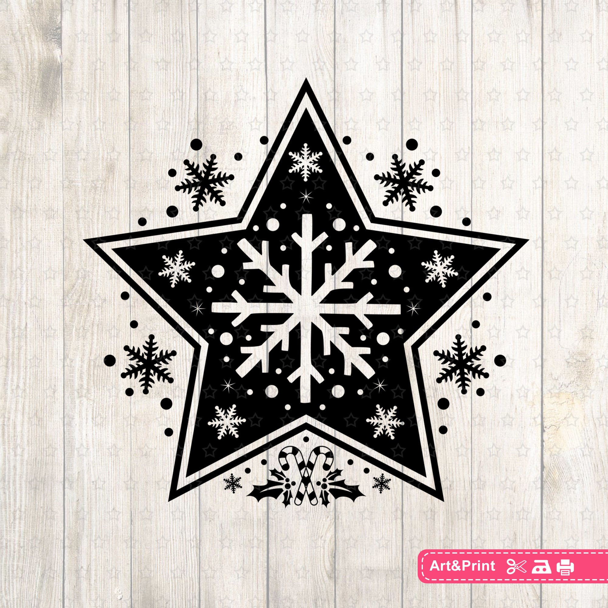 Christmas Star Svg for Cricut Star With Snowflakes Print for | Etsy