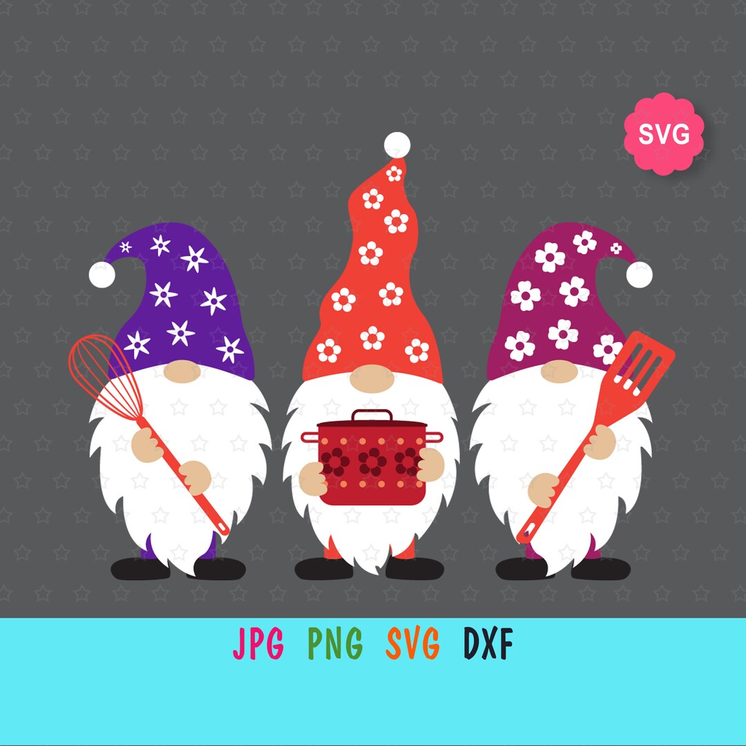 Kitchen Gnomes SVG for Cricut, Gnomes Print for T-shirt, Cooking Gnomes ...