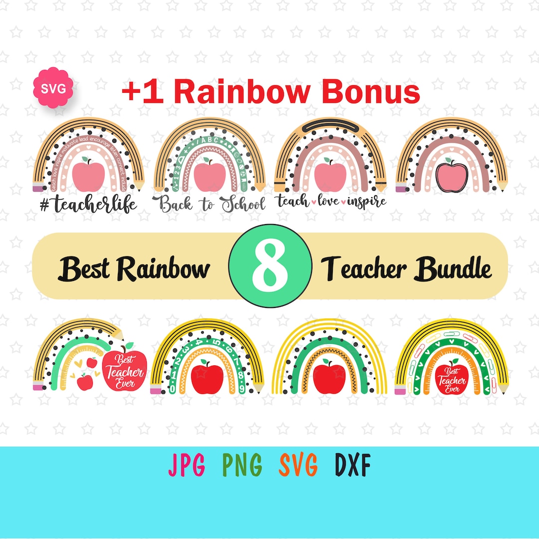 Rainbow Teacher Bundle Svg for Cricut, Rainbow Svg, Teacher Bundle Svg ...