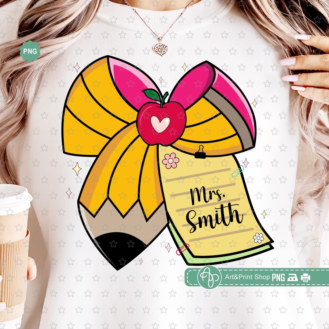 Coquette Teacher Bow Png, Teacher Name Png, Teacher Gift Png, Pencil ...