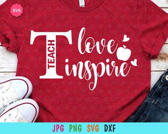Teach Love Inspire Leopard Svg for Cricut, Teacher Shirt Svg, Back to ...