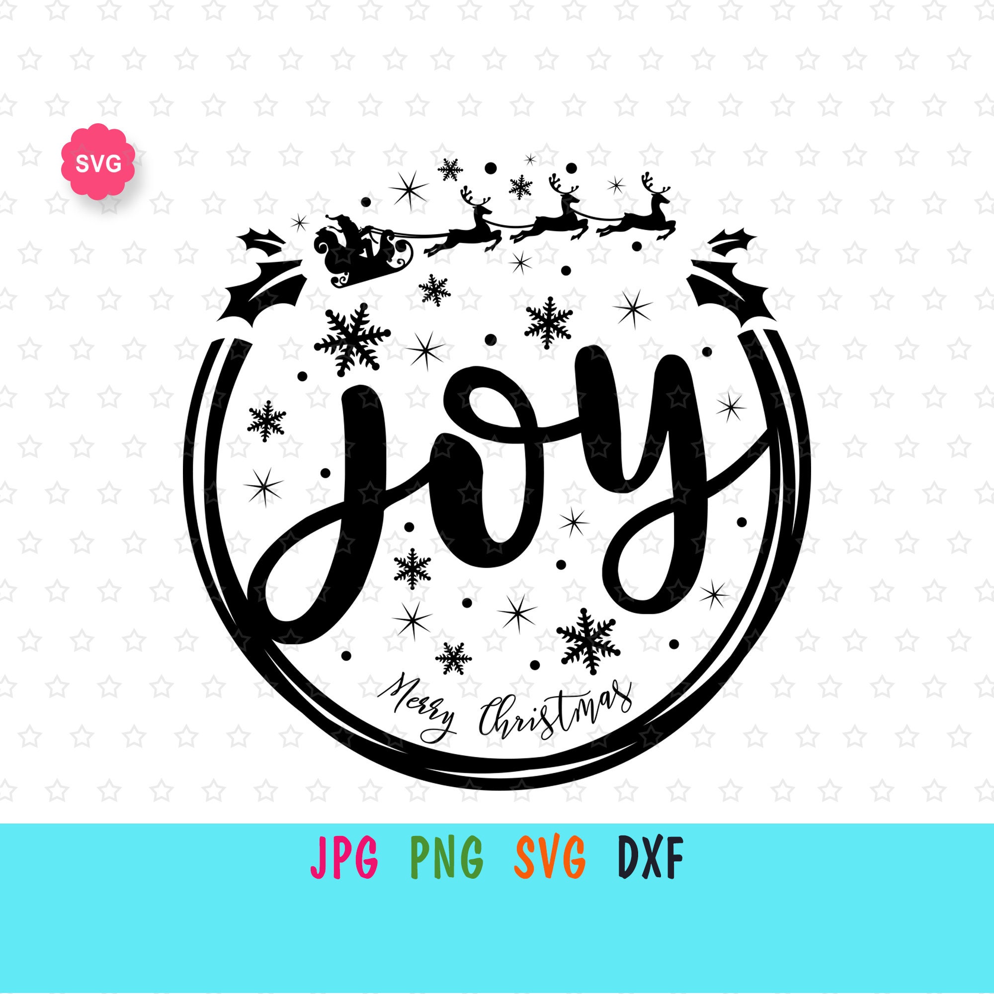 Joy Christmas Round Svg for Cricut, Merry Christmas Svg, Santa Sleigh ...