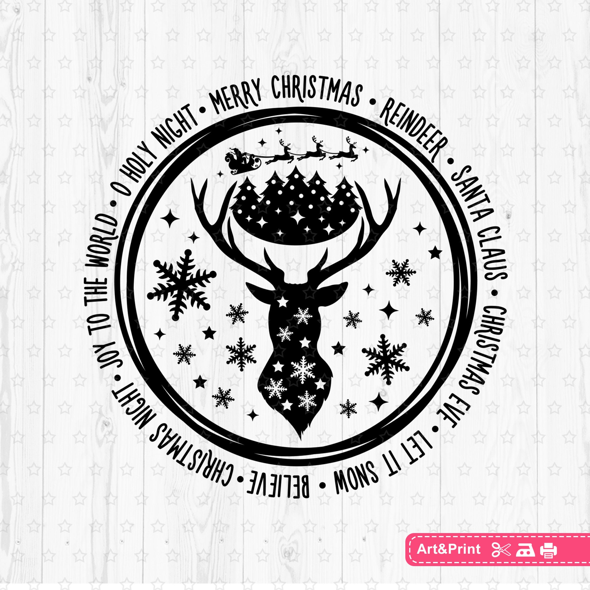 Christmas Reindeer Scene Svg for Cricut Christmas Monogram | Etsy