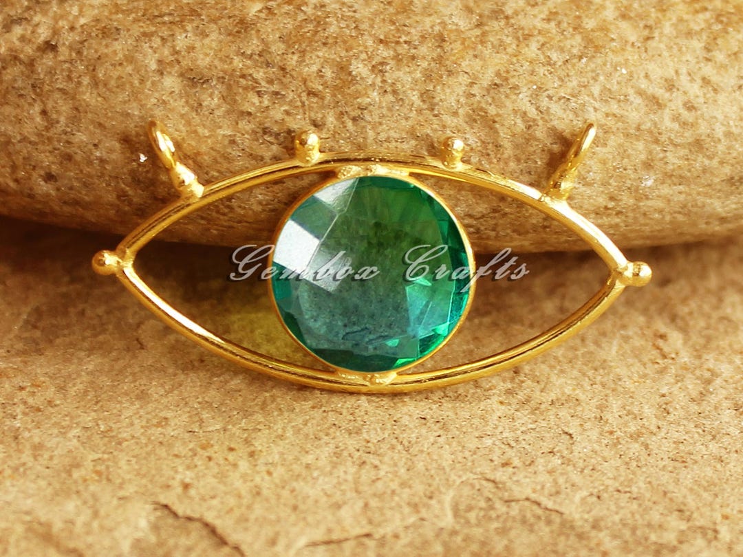 Chinese Green Hydro Quartz Round Checker Cut Gemstone Marquise Evil Eye ...