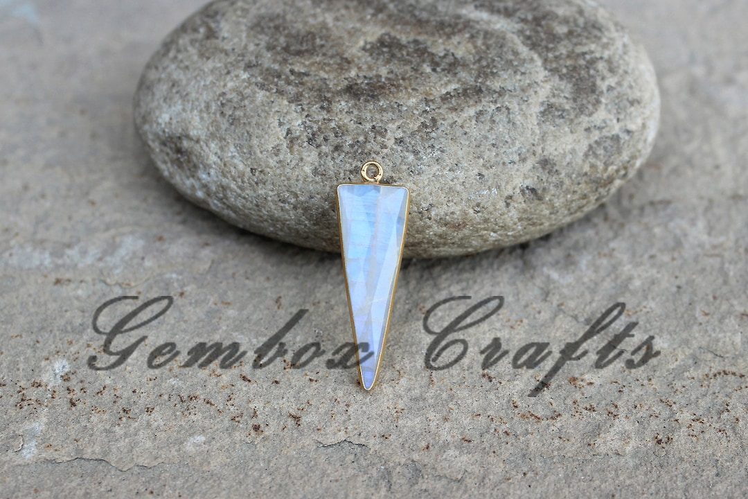 Natural Rainbow Moonstone Long Triangle Briolette 925 Sterling Silver ...