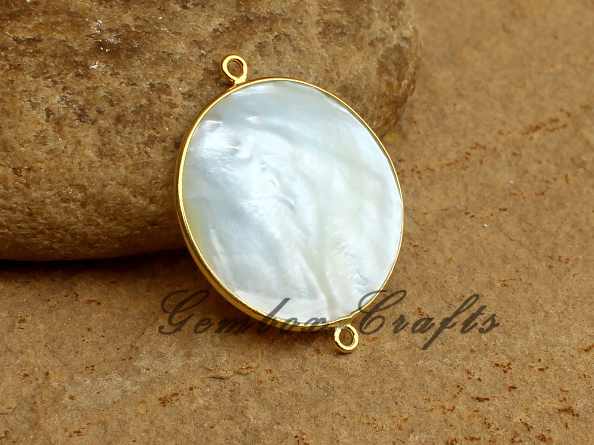 Natural Mother of Pearl Round Checker Cut 925 Sterling Silver Gold ...