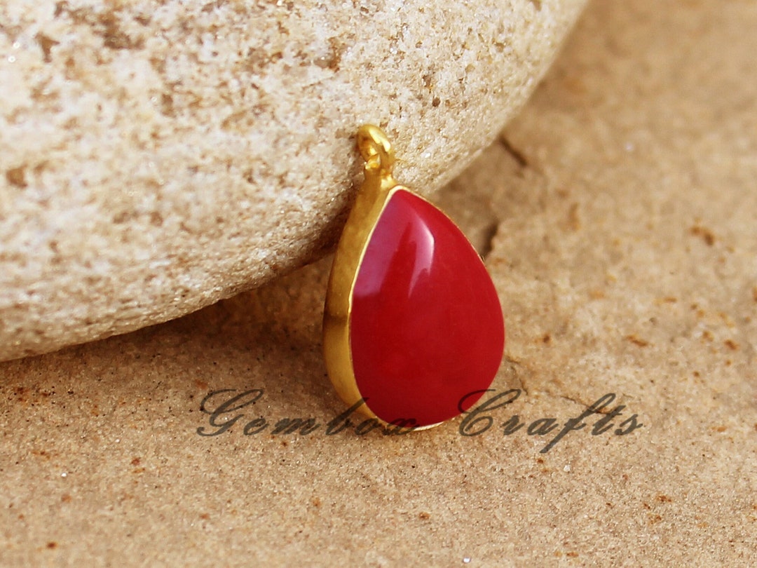 Red Coral Gemstone Pendant, Stabilized Coral 14KT Vermeil Locket, Red ...