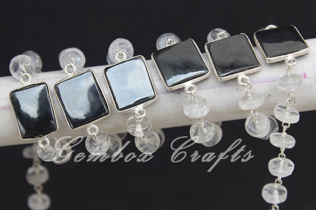 Crystal 6mm Coin Smooth With Gunmetal Rectangle Bezel Silver Plated ...