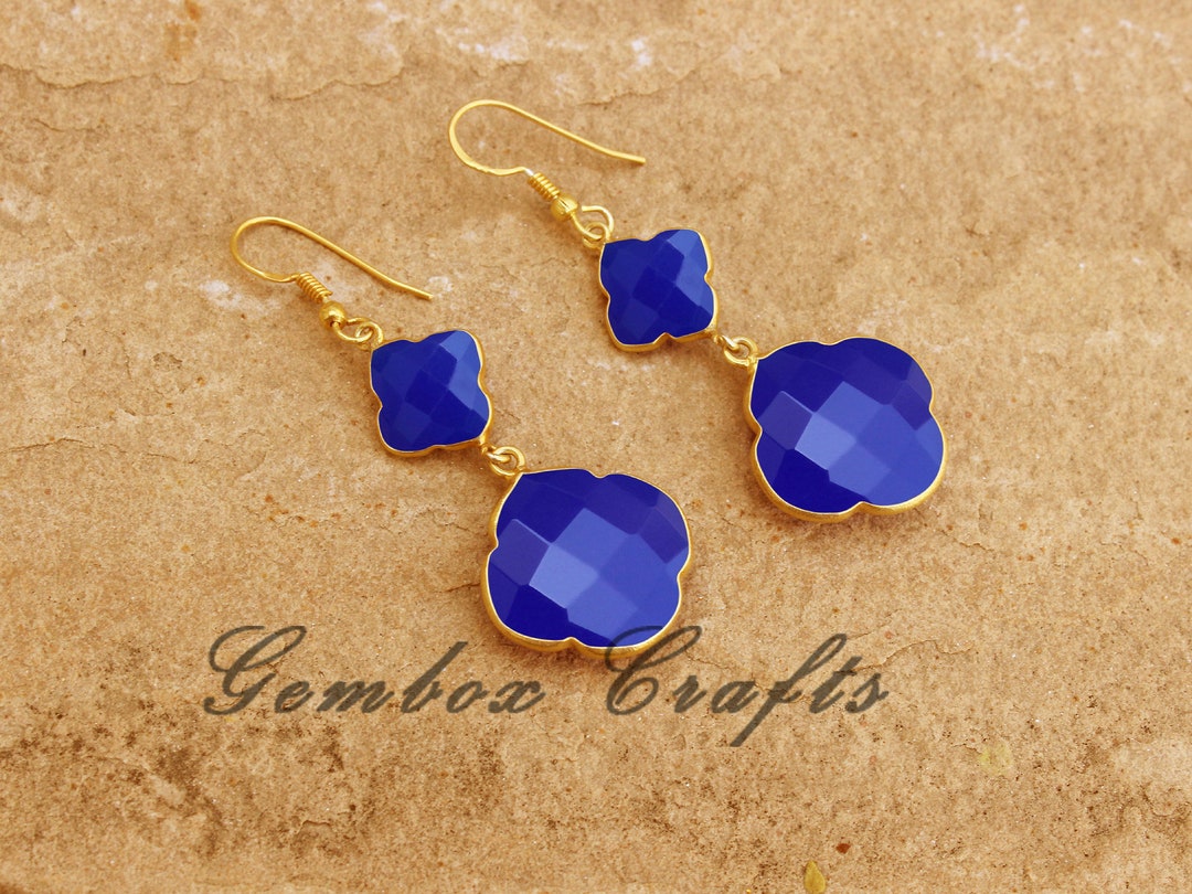 Royal Blue Hydro Quartz 10mm & 18mm Clover Briolette 925 Sterling ...