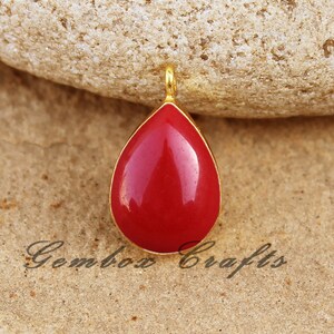 Red Coral Gemstone Pendant, Stabilized Coral 14KT Vermeil Locket, Red ...