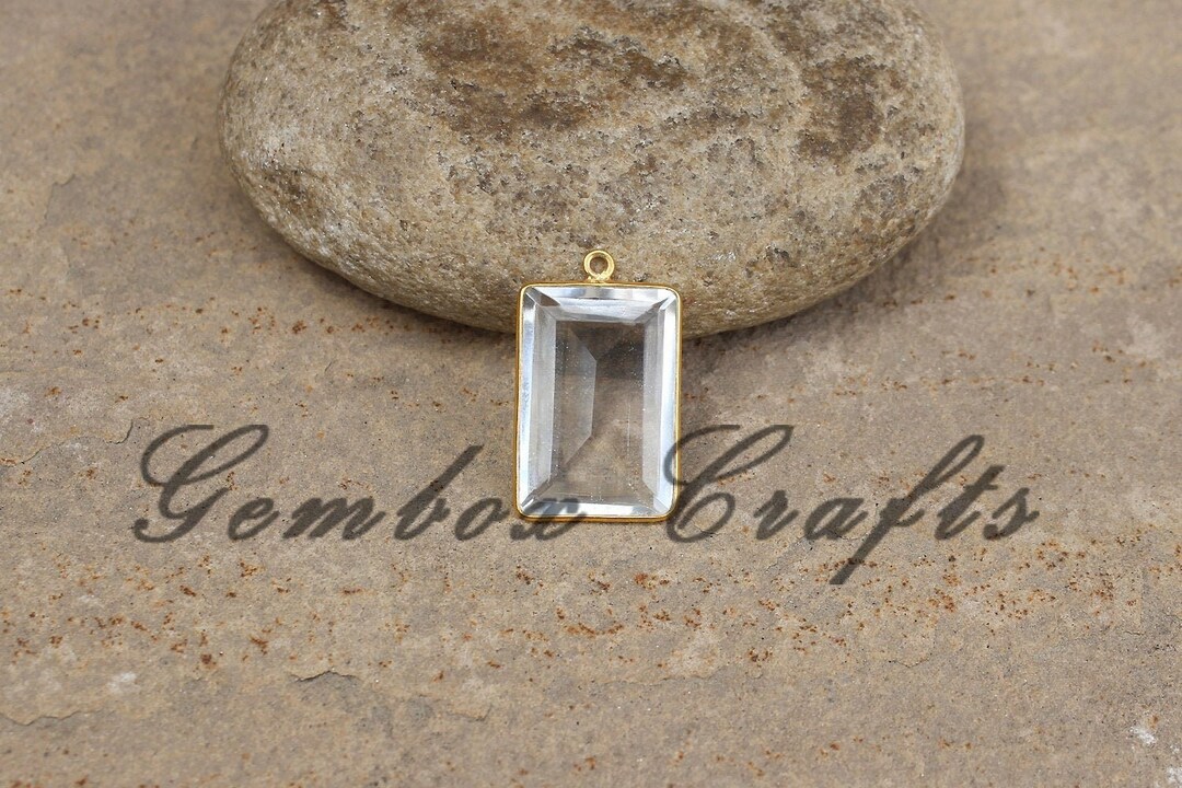 Crystal Quartz Rectangle Faceted Bezel Pendant, Clear Quartz 925 ...