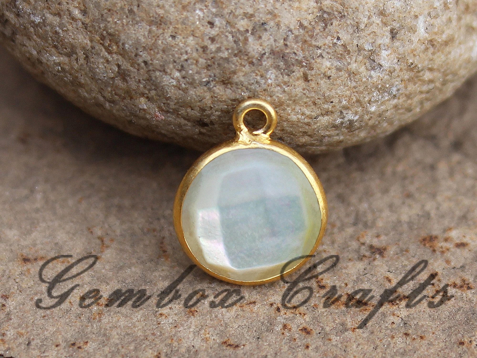 Natural Mother of Pearl Round Checker Cut 925 Sterling Silver Gold ...