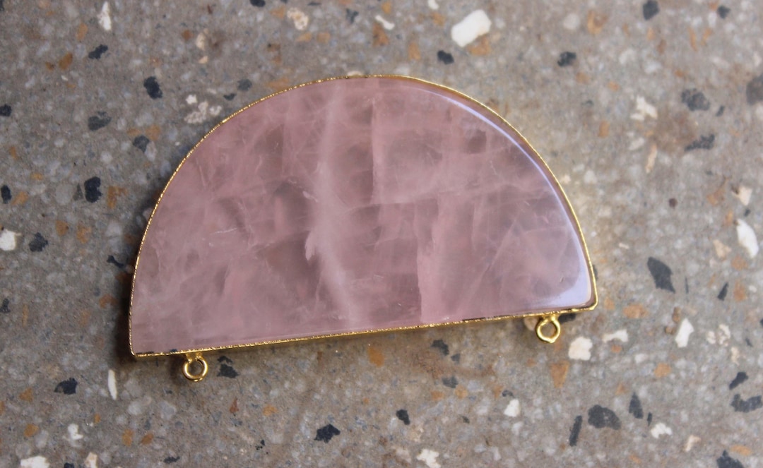 Natural Rose Quartz Semi Circle Both Side Flat Smooth Vermeil Bezel ...