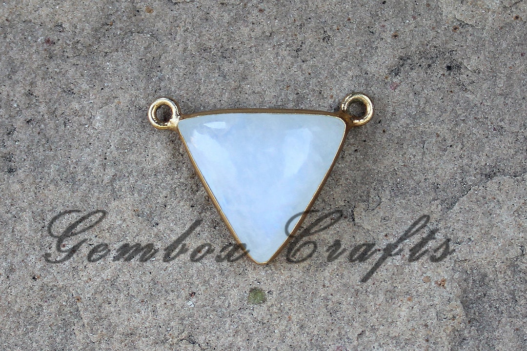 Natural Rainbow Moonstone Triangle Cabochon 925 Sterling Silver Gold ...