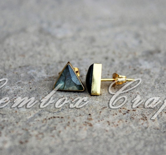 Natural Labradorite Triangle Checker Cut 925 Sterling Silver | Etsy