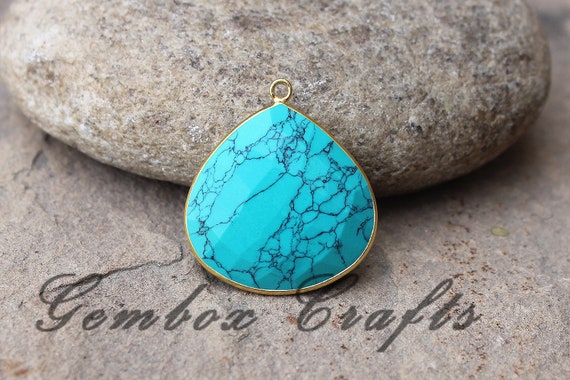 Stabilized Blue Matrix Turquoise Heart Briolette 925 Sterling | Etsy