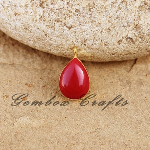 Red Coral Gemstone Pendant, Stabilized Coral 14KT Vermeil Locket, Red ...