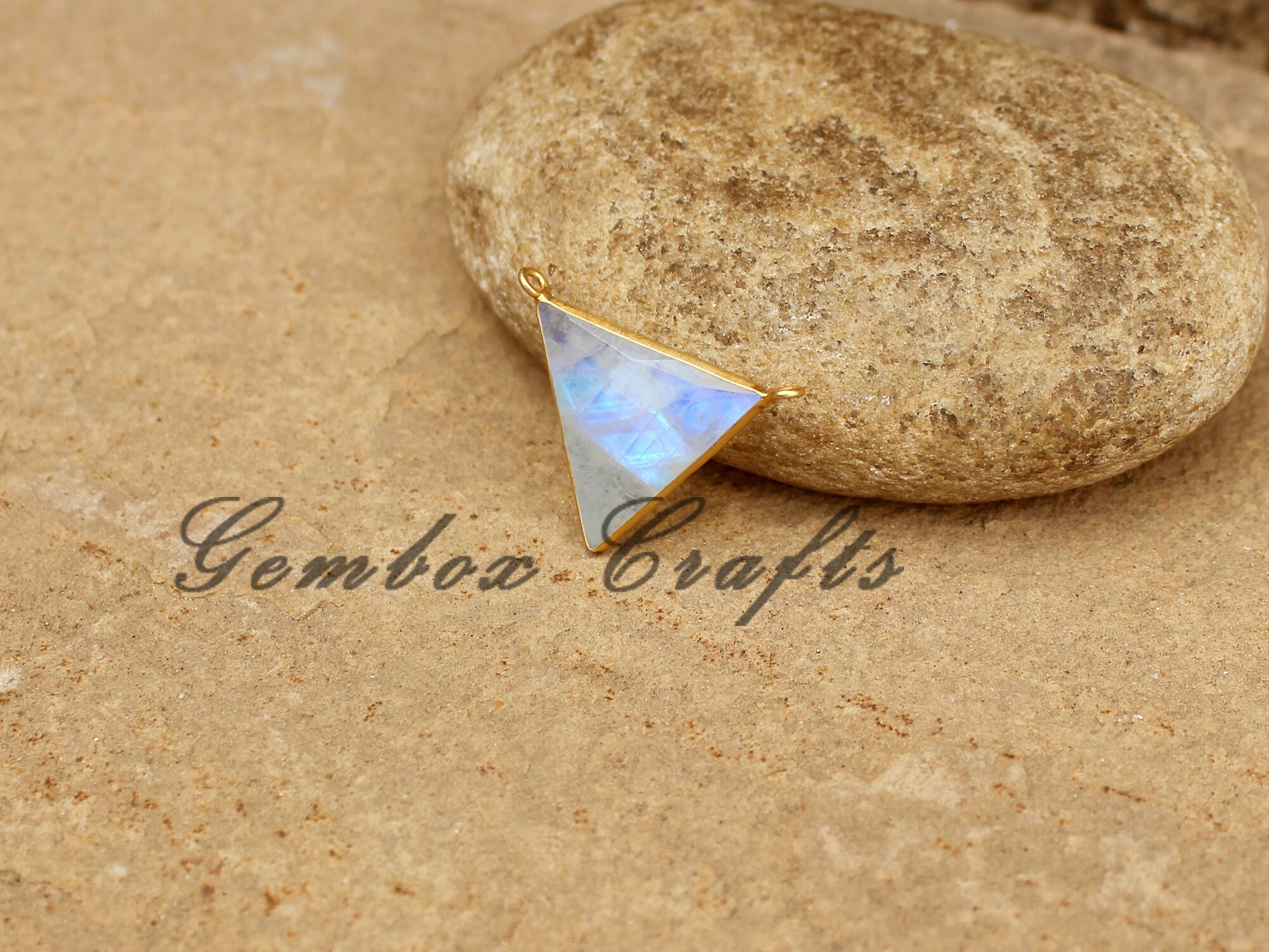 Natural Rainbow Moonstone Triangle Briolette 925 Sterling Silver Gold ...