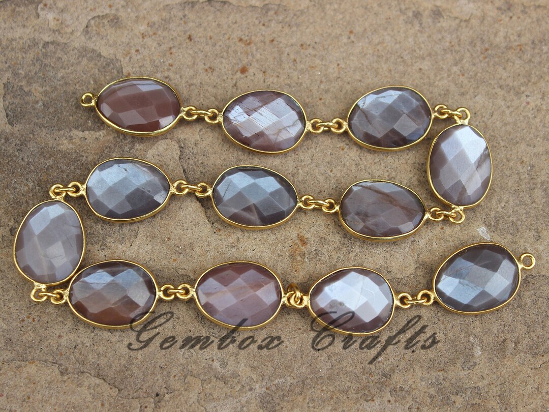 Natural Chocolate Moonstone Oval Station Chain, Real Brown Moonstone ...