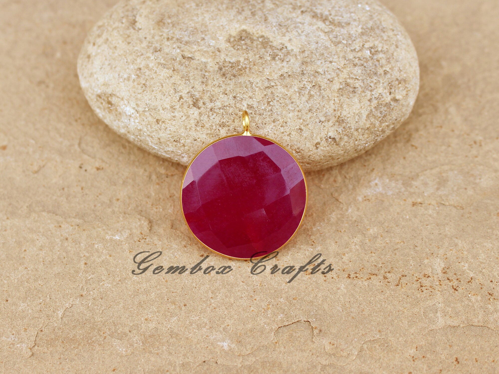 Dyed Ruby Round Briolette 925 Sterling Silver Gold Plated Bezel ...