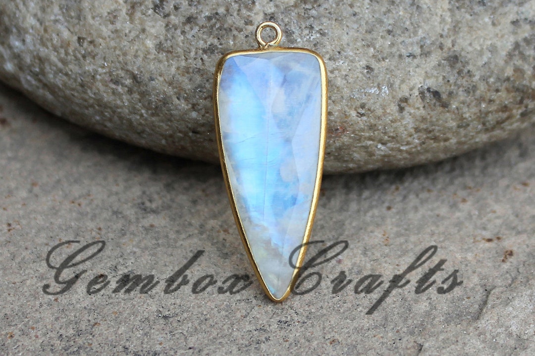 Natural Rainbow Moonstone Dagger Briolette 925 Sterling Silver Plated ...