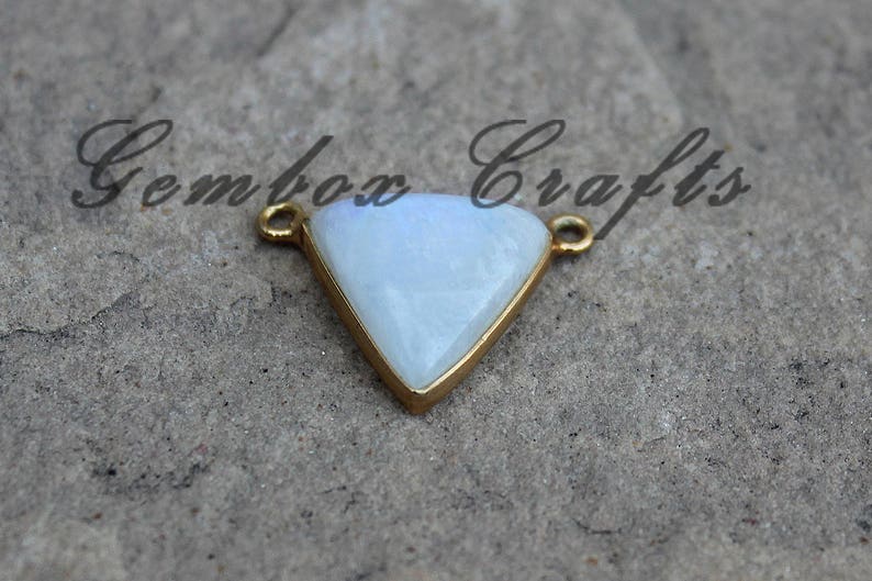Natural Rainbow Moonstone Triangle Cabochon 925 Sterling Silver Gold ...