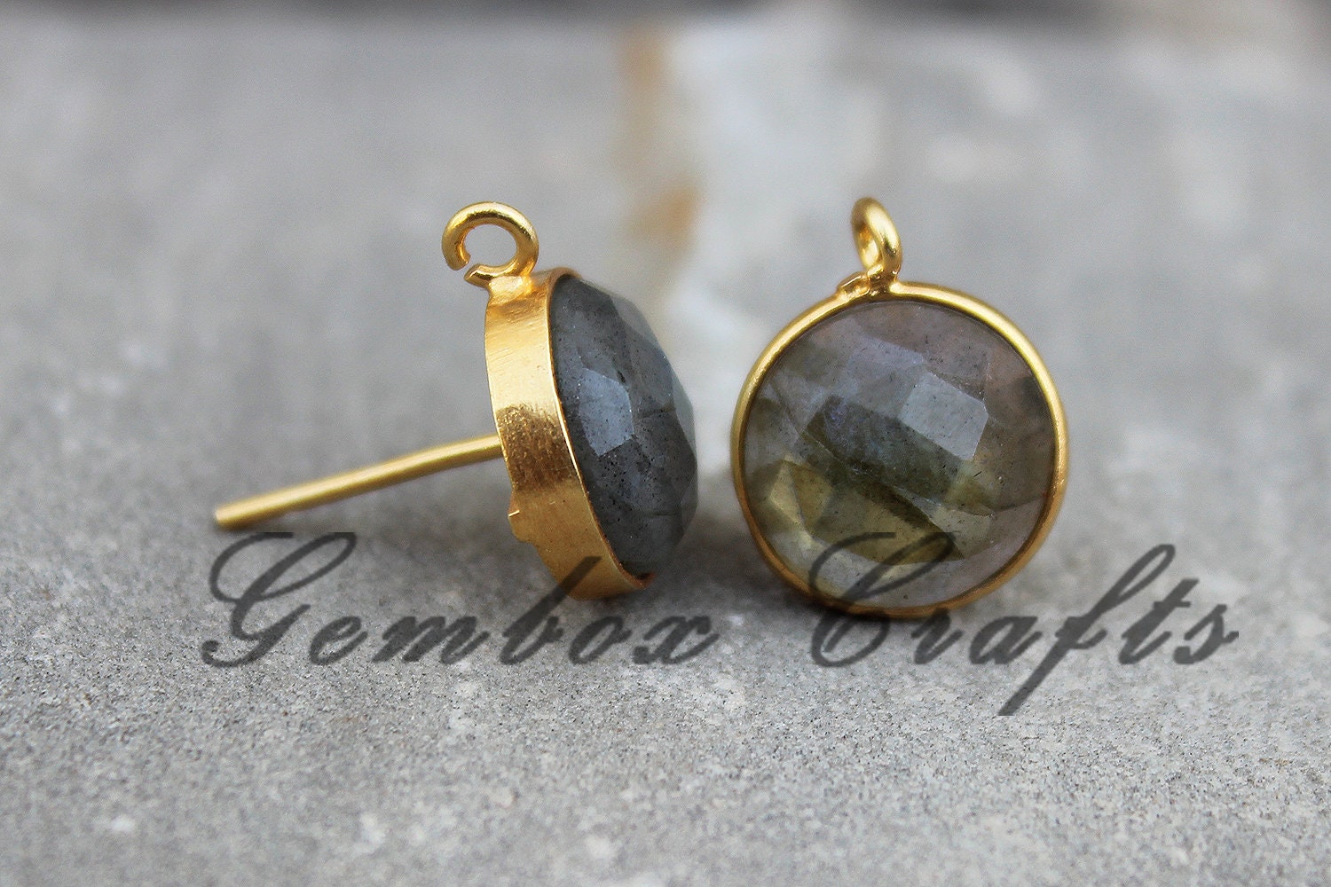 Natural Labradorite Round Checker Cut 925 Sterling Silver Gold | Etsy